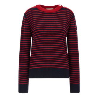 Ami Pull Col Rond Ray&eacute; Marin - Femme - Pulls - Multicolore - Taille: 38 FR