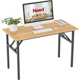 Need Need - Bureau dOrdinateur Informatique Pliante 120x60cm Table d&eacute;tude/&agrave; d&icirc;ner Pliable pour Maison/Bureau,Teck et Noir