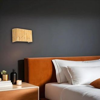 Opviq Stylish Wall Lamp with Metal Body & Bamboo Cap, Oak Color, 20 cm Height, 30 cm Length, E27 Socket, Max 40W, IP20 | Perfect for Modern Decor