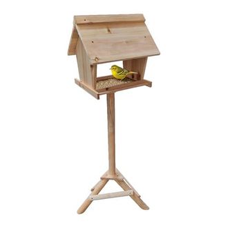 Relaxdays Vogelfutterhaus mit Ständer, Tannenholz, Garten, Balkon & Terrasse, Vogelhaus HBT: 107 x 32 x 27 cm, Natur