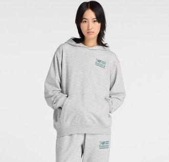 New Balance Damen Sport French Terry Relaxed Hoodie in Grau, Baumwollfleece, Gr&ouml;&szlig;e M