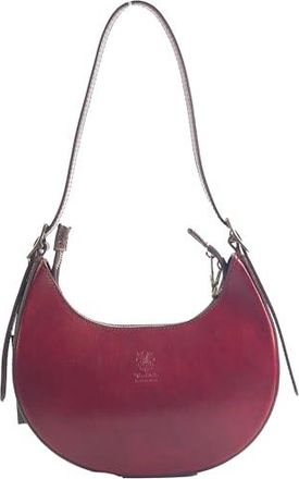 modamoda.de T266 Sac en cuir vintage en forme de croissant de lune pour femme, fabriqué à la main en Italie, Modèle C - Rouge foncé/marron foncé, S/M