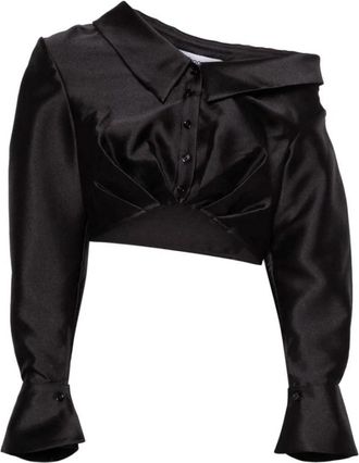 Self Portrait Cropped Taffeta Top mit asymmetrischem Ausschnitt - - Blouses & Shirts - Damen - Schwarzk - 2XS