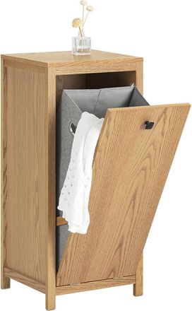 SoBuy BZR96-N Wäscheschrank mit ausklappbarem Wäschetruhe Wäschesack Wäschesammler Wäschekorb Badschrank Badezimmermöbel Natur BHT ca. 40x90x35cm