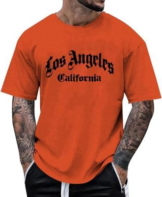 Generic T-shirt pour homme 1 pi&egrave;ce &agrave; manches courtes et imprim&eacute; alphabet - Col rond - Tissu tricot&eacute; en polyester avec l&eacute;ger stretch - Coupe normale - Style pu