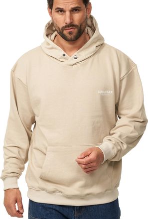 SOULSTAR Herren Oversize Hoodie Kapuzenpullover Einfarbig Basic Logoprint Pullover Kapuzen-Sweatshirt F&uuml;r M&auml;nner S2_Present-Hood-Stone-L