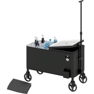 OUTSUNNY 76L K&uuml;hlwagen Servierwagen mit R&auml;dern Flaschen&ouml;ffner Deckel Griffe Fahrbare K&uuml;hlbox Beistellwagen Bar K&uuml;hlbeh&auml;lter Getr&auml;nkewagen f&uuml;r Outdoor