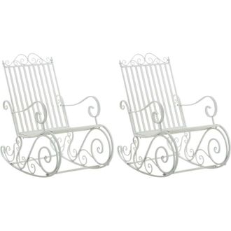 Clp Lot de 2 Fauteuils &agrave; bascule dext&eacute;rieur Smilla en fer forg&eacute; Blanc