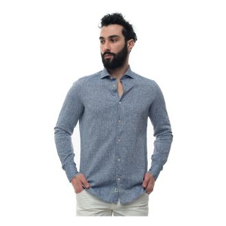 LUIGI BORRELLI NAPOLI Mixed Linen Shirt Long Sleeve - - Shirts - Herren - Blau - L