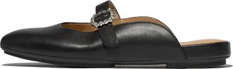 FitFlop Damen Delicato Crystal-Buckle Mary-Jane Pantoletten flach, Schwarz, 4.5 UK Narrow