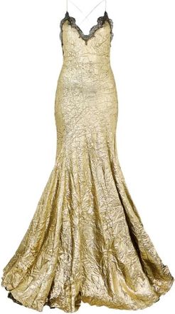 Roberto Cavalli Femme, Robes, Jaune, Taille: 36 FR Robe Maxi en M&eacute;lange de Soie Craquel&eacute;e