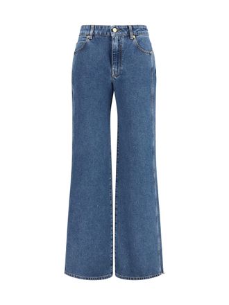Balmain Womens Jeans Straight Wide-Leg Dark Denim Blue Cotton