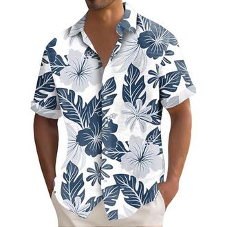 Generic Chemise hawa&iuml;enne amusante pour homme, chemise boutonn&eacute;e, l&eacute;g&egrave;re, &agrave; manches courtes, coupe ample, chemise d&eacute;t&eacute; &eacute;l&eacute;gante &agrave; imprim&eacute; floral, haut &agrave; rever