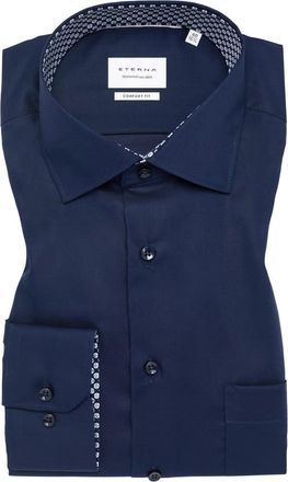 Eterna Herren Langarm Hemd Comfort FIT | Marine mit Ausputz | B&uuml;gelfrei I 100% Baumwolle | Kentkragen Gr. 47