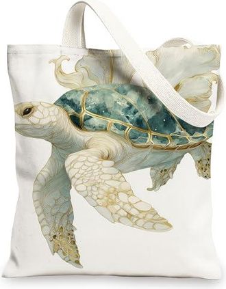 Generic Sacs en toile avec motif tortue, sacs dépicerie réutilisables bohèmes légers et lavables pour lextérieur, blanc, 13x15 Inch