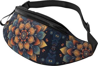 Generic Multifunktionale Waist Fanny Pack Blumen-Mandala-Druck Brusttasche Waist Fanny Pack Lauftasche F&uuml;r Spazieren Fitness Fahrrad 14X35Cm