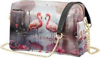 Mnsruu Sacs à bandoulière en cuir pour femme, flamant rose et fleur de cerisier
