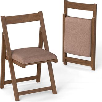 Giantex 2er Set Klappst&uuml;hle, Gepolsterte Esszimmerst&uuml;hle mit Gummibaumholzrahmen & Geneigte R&uuml;ckenlehne, K&uuml;chenst&uuml;hle f&uuml;r K&uuml;che, Wohnzimmer & Balkon (Walnuss)