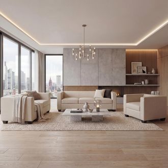 Mendler 3-2-1 Sofagarnitur Couchgarnitur Loungesofa Lille - Leder, Creme