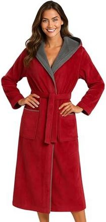 Morgenstern Peignoir de Bain Femme avec Capuche 100% Coton Éponge OEKO-TEX Robe de Chambre Leonie Rouge XL