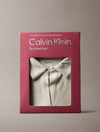 Calvin Klein Pyjama-set Aus Gebürstetem Jersey - Oatmeal Heather - Damen - XS