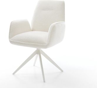 DELIFE Drehstuhl Zoa-Flex Boucl&eacute; Soft Beige Kreuzgestell breit Wei&szlig; 360&deg; drehbar Wippfunktion Taschenfederkern, Esszimmerst&uuml;hle