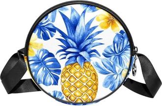 Generic Sac &agrave; bandouli&egrave;re rond pour femme, motif fleurs dananas avec fermeture &eacute;clair, bretelles r&eacute;glables, sac &agrave; main rond d&eacute;contract&eacute; pour femmes et filles