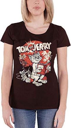 Tom & Jerry T-Shirt Officiel Vintage Comic Girly - Marron - Large