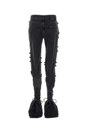 Alexander McQueen Womens Lace-Up Leg Jeans Black Cotton
