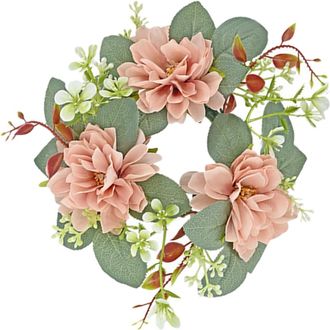 Garneck K&uuml;nstlicher Mini kerzenkranz f&uuml;r Stumpenkerzen Dekorativer Blumenkranz mit Bl&auml;ttern und Blumen Vielseitiger Tisch dekokranz f&uuml;r Hochzeit Party Valenti