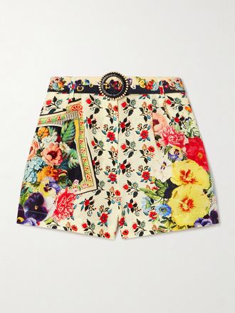 Camilla Short En Lin Et Soie Mélangés Imprimés À Ceinture - Multicolore