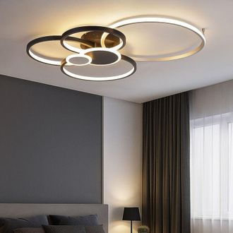 Leuchten Direkt Plafonnier LED Anneaux mobiles Plafonnier noir Lampe de salon, aluminium, 35 W 1400 lm blanc chaud, LxLxH 85x67x11,3 cm