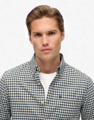 Superdry Chemise Oxford &agrave; micro-carreaux de qualit&eacute; sup&eacute;rieure - &Eacute;cru/bleu
