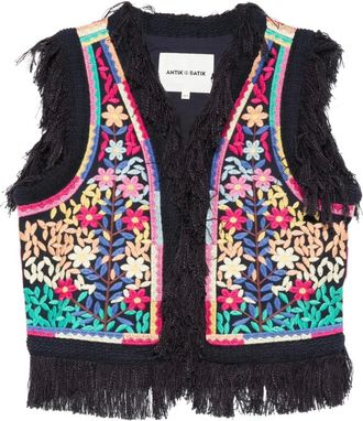 Antik Batik Femme, Vestes, Multicolore, Taille: 42 FR Gilet Brod&eacute; Arc-en-ciel