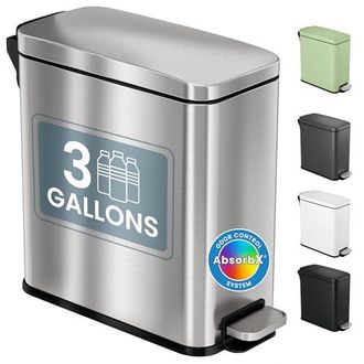 Itouchless SoftStep, schmaler Trittabfalleimer (11,4 L Fassungsverm&ouml;gen), mit AbsorbX und herausnehmbarem Innenbeh&auml;lter, Edelstahl-Trittabfalleimer f&uuml;r das Bad, 