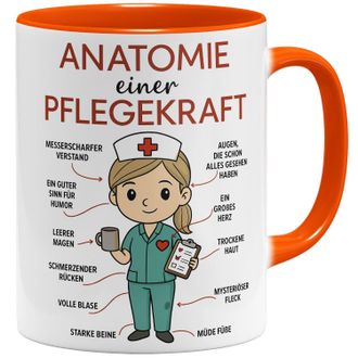 OM3 Anatomie einer Pflegekraft Kaffee-Tasse mit Spruch - Dankesch&ouml;n f&uuml;r Krankenschwester, Pflegerin & Altenpflegerin - Keramik Becher - 325ml - Beidseitig