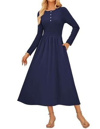 Grace Karin Robe pull avec manches longues et poches, col rond boutonn&eacute;, robes dhiver pour femmes UK, robe &eacute;l&eacute;gante pour invit&eacute;s de mariage et de bal, noir fonc&eacute;,