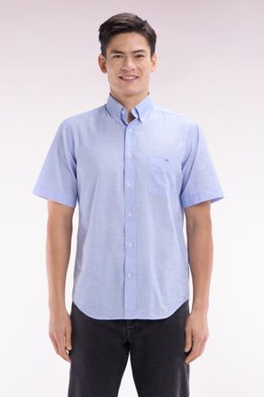 Eden Park Chemise &Agrave; Manches Courtes En Coton Textur&eacute; Ciel Coupe Droite