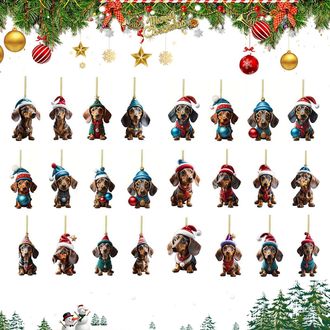 Generico Countdown-Kalender aus Acryl Dackel, Set mit 24 Tagen, kreativer Acryl-Anhänger, Weihnachtsdekoration, Zimmerzubehör | Kollektion