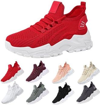 Generic Baskets &eacute;paisses d&eacute;contract&eacute;es et confortables pour femme - Baskets orthop&eacute;diques en maille respirante - Antid&eacute;rapantes - Avec soutien de la vo&ucirc;te pla