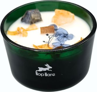 Ancient Wisdom Hop Hare Magische Kerze mit Blumen und Edelsteinen - handgefertigte Sojawachskerze - 8,8 x 5 cm (Die Sonne)