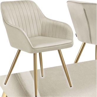 TecTake Tectake - Chaise marilyn en velours matelass&eacute; de salle &agrave; manger aspect cr&egrave;me/or
