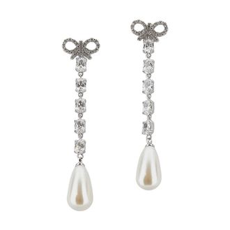 Self Portrait Femme, Accessoires, Gris, Taille: ONE Size Crystal Bow Drop Earrings