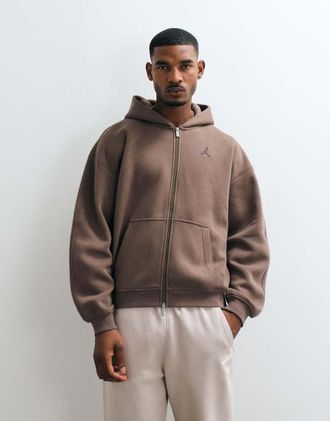 Nike Jordan hoodie zipp&eacute; int&eacute;gral oversize &eacute;pais avec logo poitrine marron