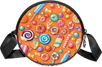 Generic Circle Sac &agrave; bandouli&egrave;re pour femme, petit sac &agrave; bandouli&egrave;re orange bonbon avec fermeture &eacute;clair, bretelles r&eacute;glables, sac &agrave; main rond d&eacute;contract&eacute; pou