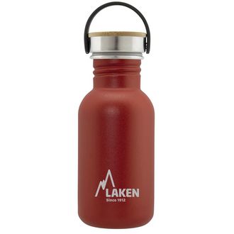 Laken sehr robuste Edelstahlflasche 0,5l rot mit Bamboo Deckel