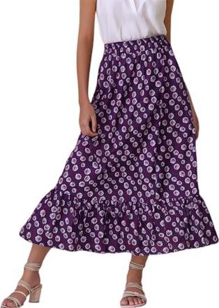 Generic Robe longue pliss&eacute;e style boh&egrave;me 2026 pour femme - Taille haute - &Eacute;lastique - Pour l&eacute;t&eacute;, la plage, violet, XL