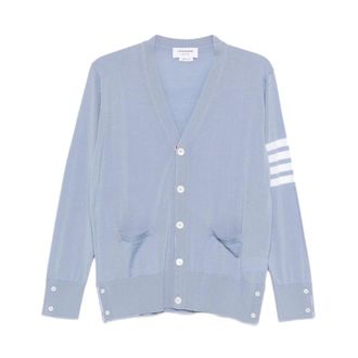 Thom Browne Homme, Pulls, Bleu, Taille: XL Cardigan Col V