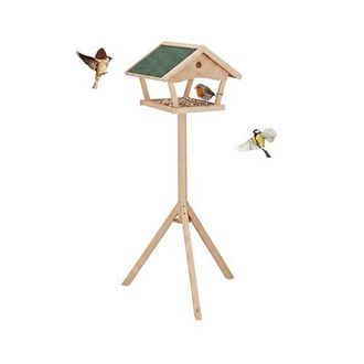 Relaxdays Vogelfutterhaus mit St&auml;nder, 137 cm hoch, wetterfestes Dach, Garten & Balkon, Vogelhaus, Tannenholz, Natur