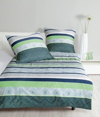 Janine Bettwäsche Mako-Satin Moments 135x200 + 80x80 cm grün Marineblau